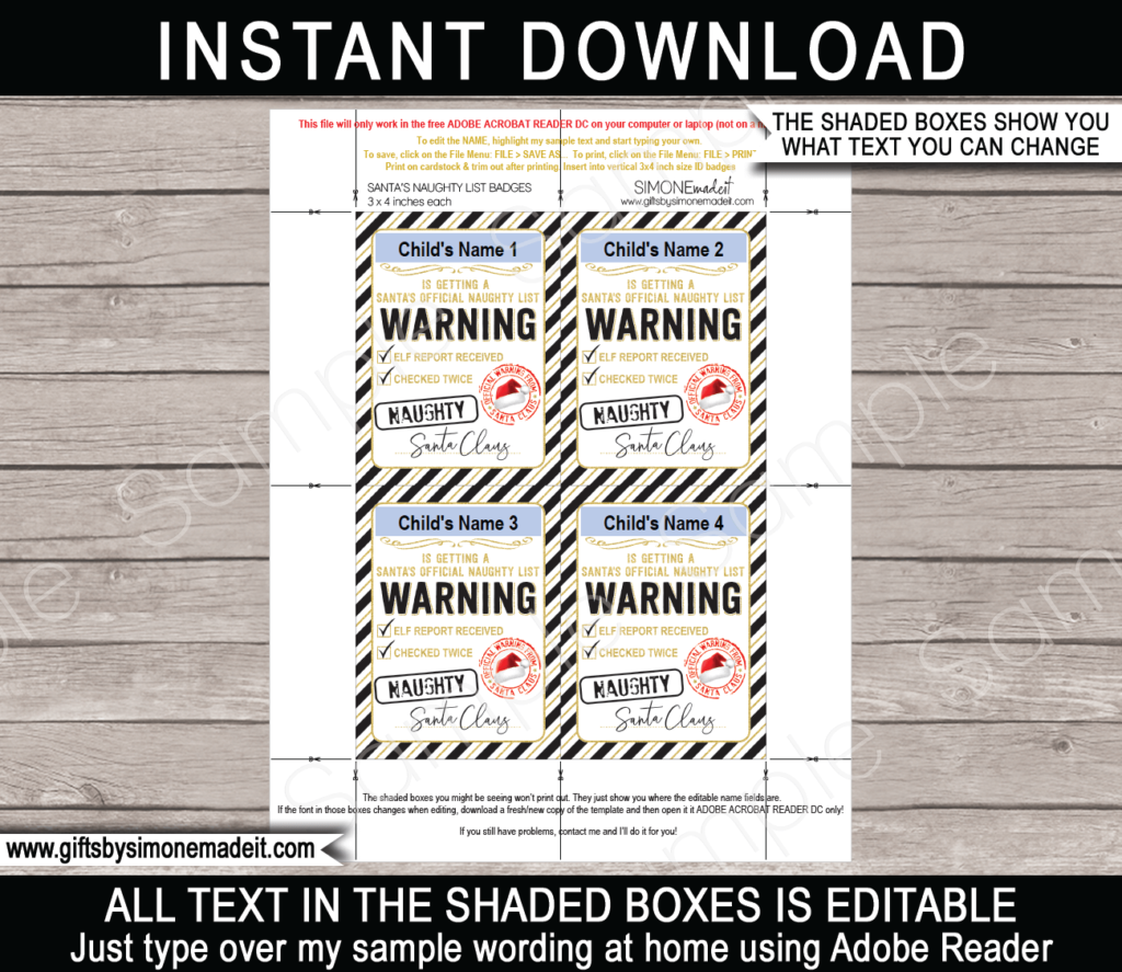 Naughty & Nice List ID Card Template | Printable ID Badge Certificate