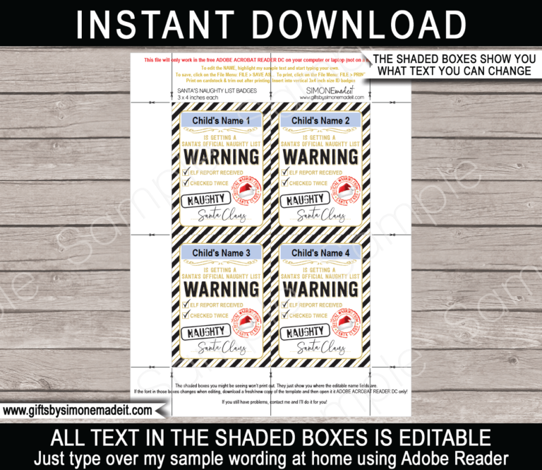 Naughty & Nice List ID Card Template | Printable ID Badge Certificate