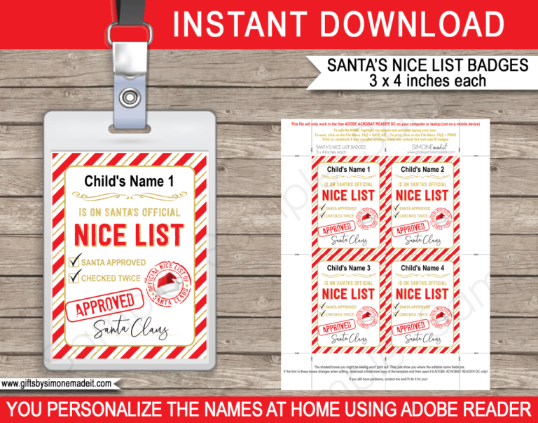 Santas Nice List ID Badge Template | ID Card | Printable Naughty or Nice