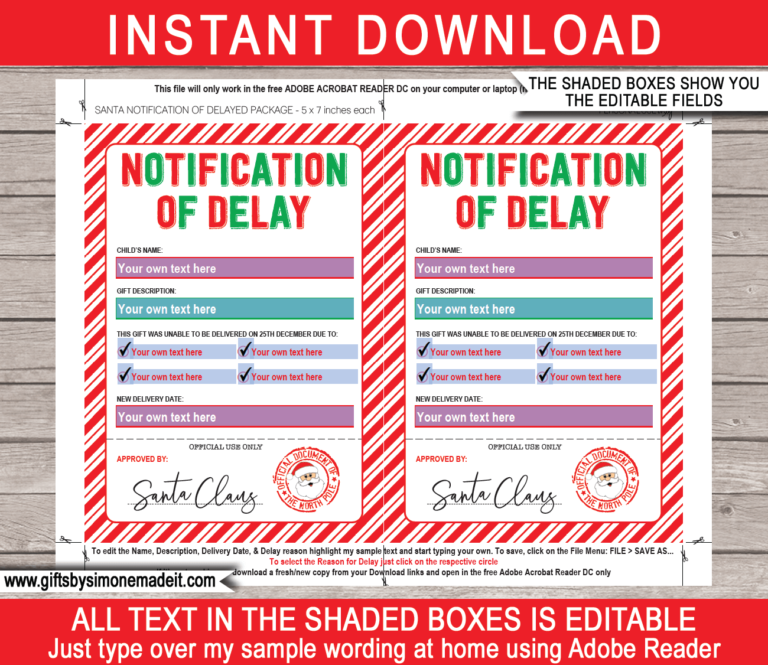Delayed Santa Gift Letter Template | Late Christmas Gift Notification