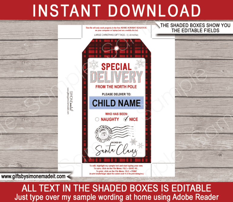 Large Christmas Santa Tag Template | Printable Christmas Gift Labels