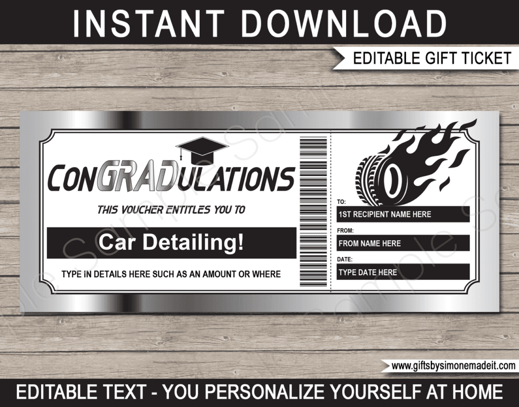Graduation Car Detailing Gift Voucher Template | Car Wash Gift Card