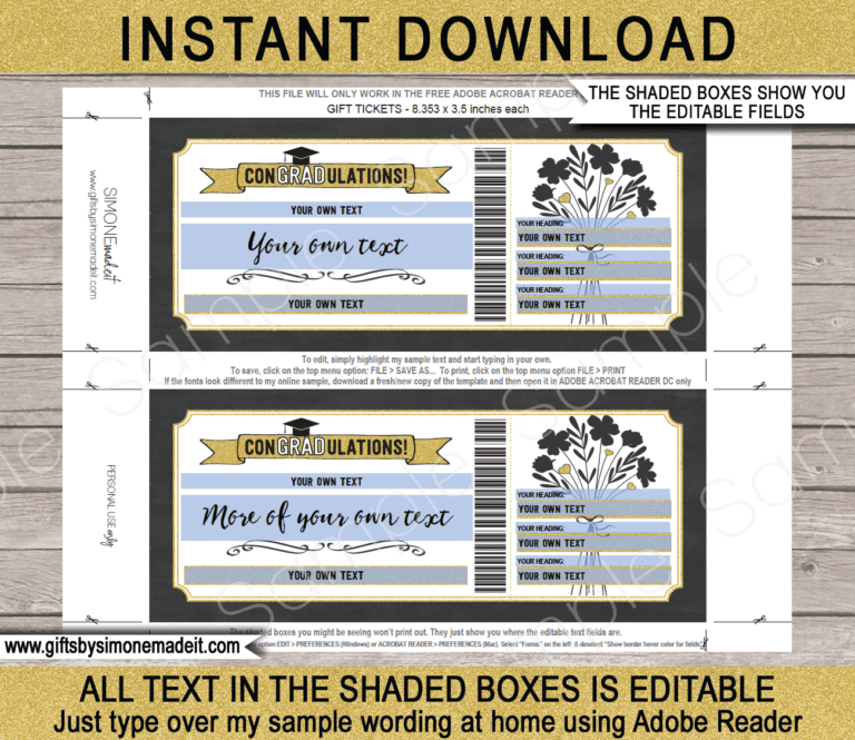 Graduation Gift Voucher Template | Printable Gift Coupon, Certificate, Card