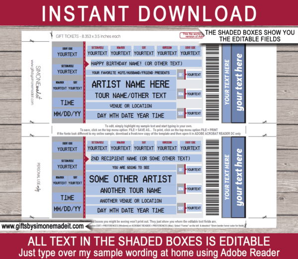 Ticketmaster Concert Ticket Template | Fake Ticket Gift Card