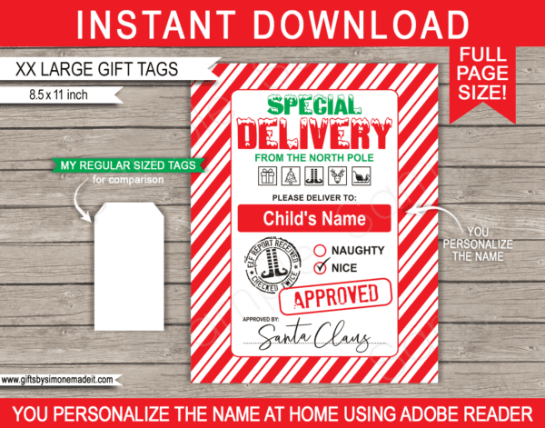 Extra Large Santa Gift Tag Template | Printable Christmas Gift Label
