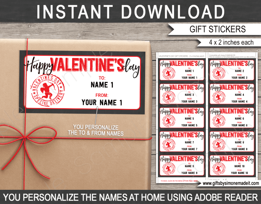 Valentine Gift Labels Template | Personalized Kids Tags Stickers