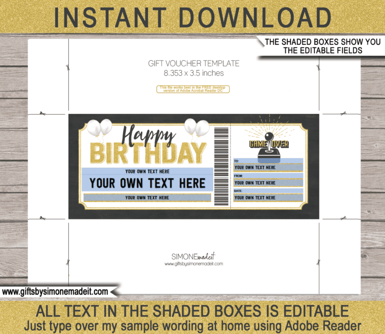 Birthday Video Arcade Game Ticket Template | Console Gift Voucher