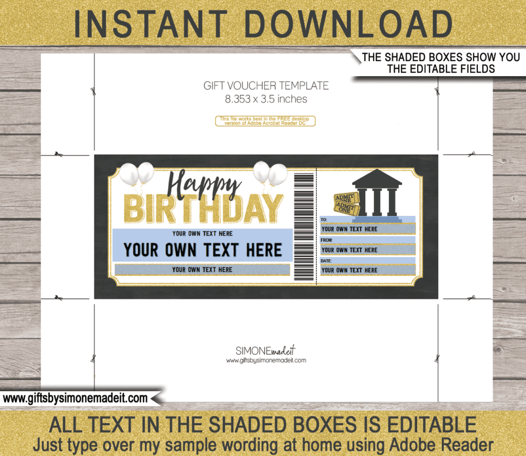 Birthday Museum Ticket Template | Printable Gift Certificate