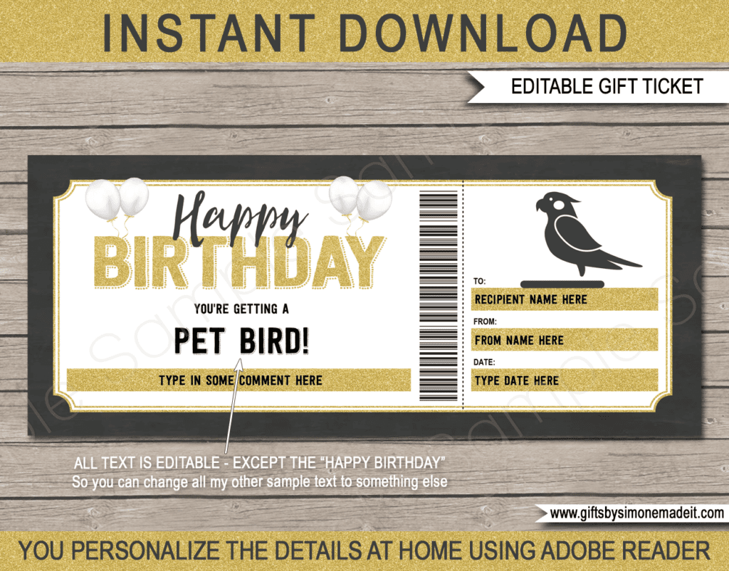 Birthday Pet Bird Gift Certificate Template | Printable Gift Voucher
