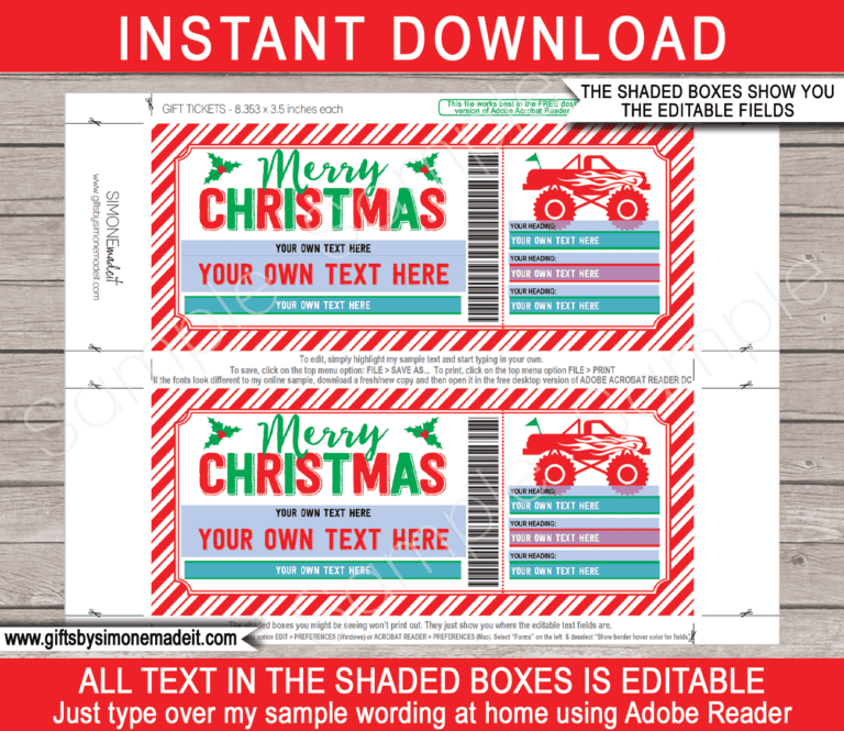 Christmas Monster Truck Ticket Template | Monster Jam Gift Voucher