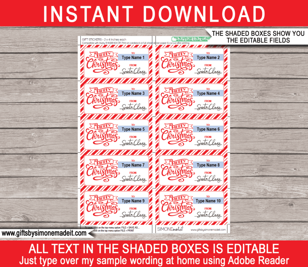 Printable Santa Gift Stickers Template | Christmas Gift Labels